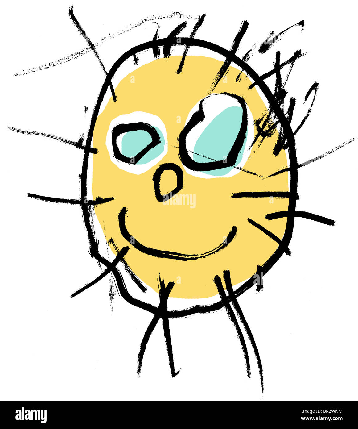 A childlike drawing of a smiling sun Stock Photo - Alamy