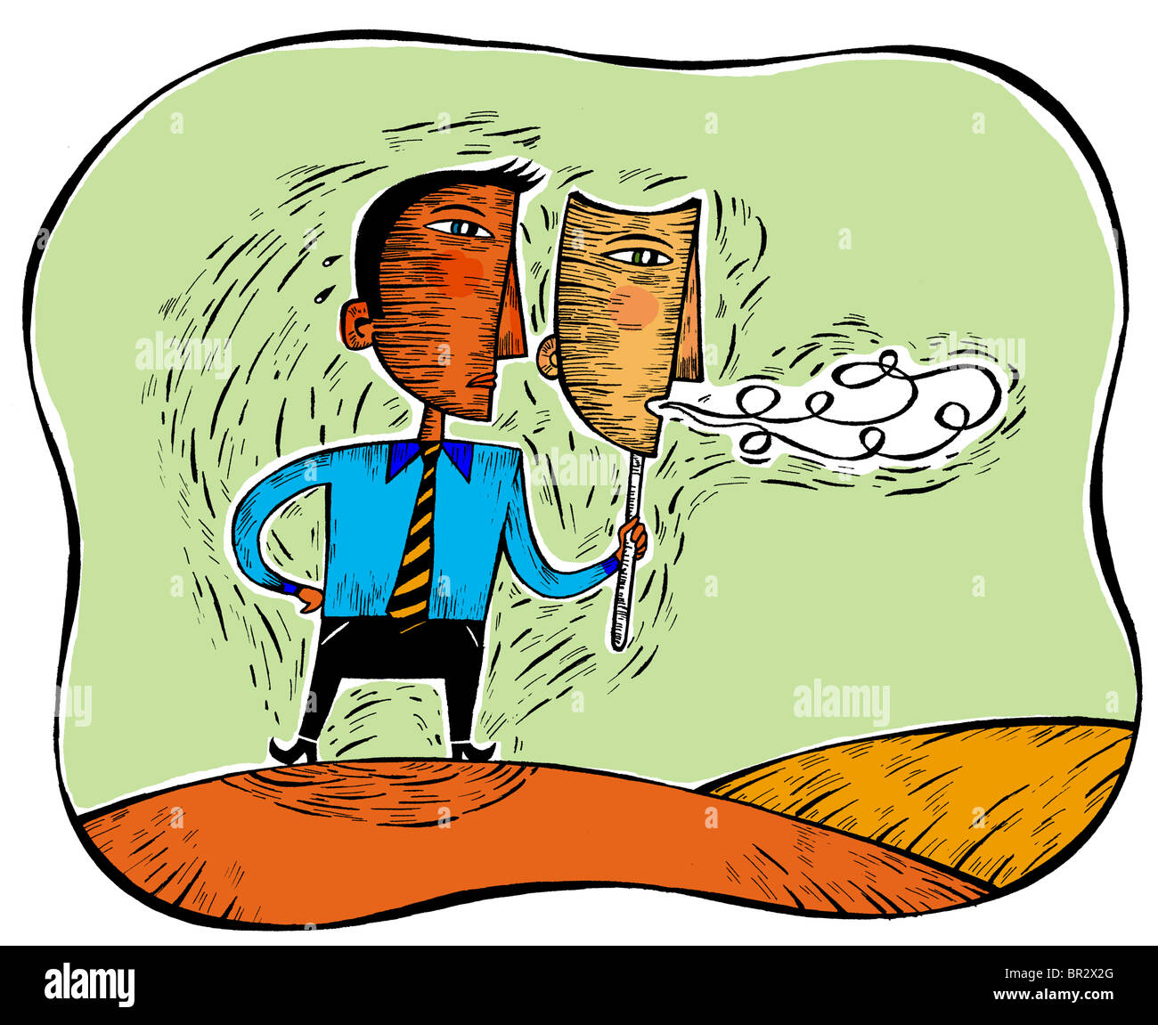 Businessman putting on a brave face Stock Photo - Alamy