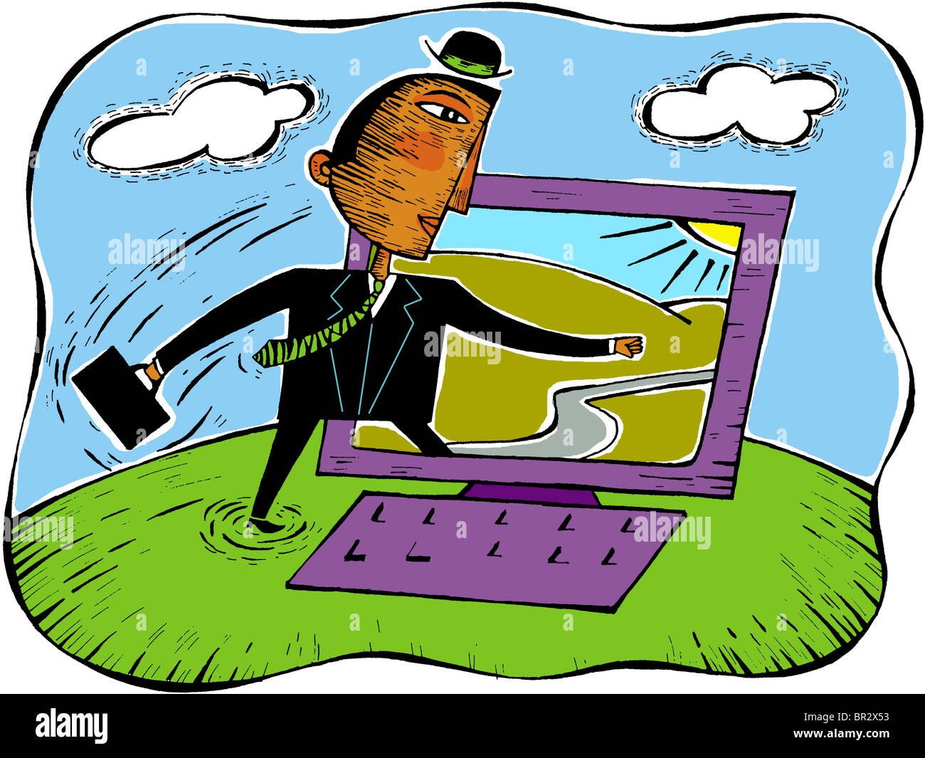 Man walking into his computer Stock Photo - Alamy