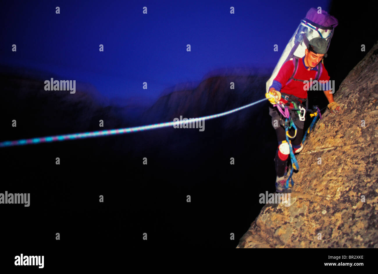 Male climber climbing at night in Zion NP, Utah Stock Photo - Alamy