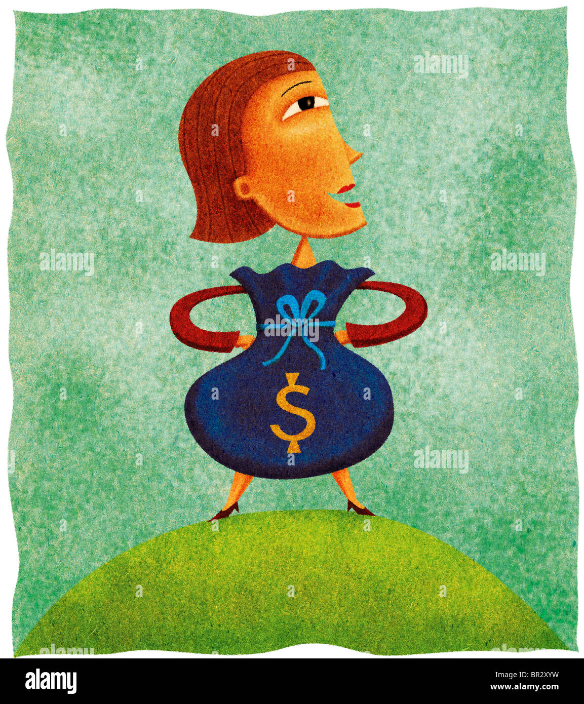 A woman with a sack of money as her body Stock Photo - Alamy