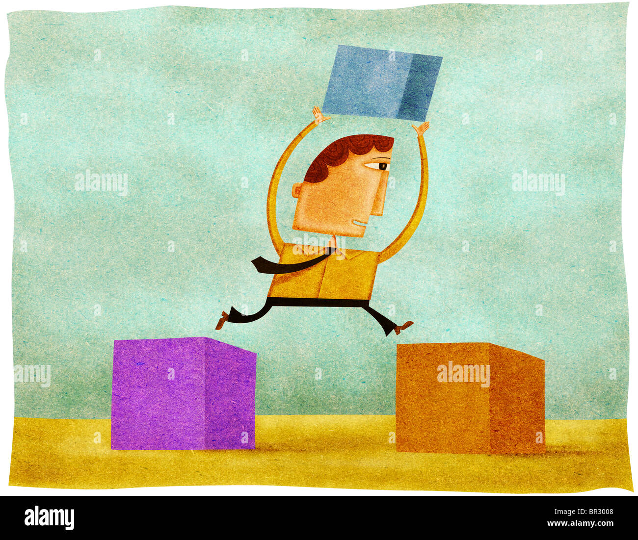 A man holding a block and jumping from one block to another Stock Photo ...