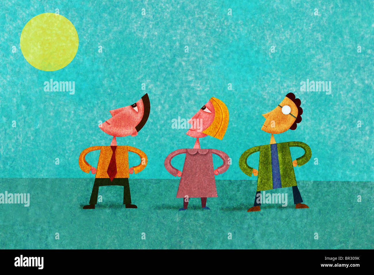 Three people staring at the moon all in uniform Stock Photo - Alamy