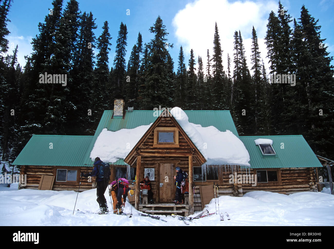 Skiers at backcountry Stanley Mitchell hut Stock Photo - Alamy