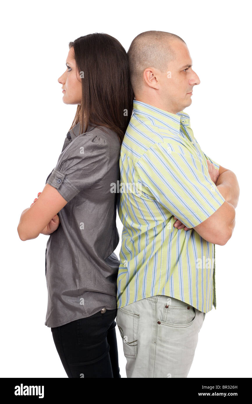 Young caucasian couple standing back to back, isolated on white Stock ...