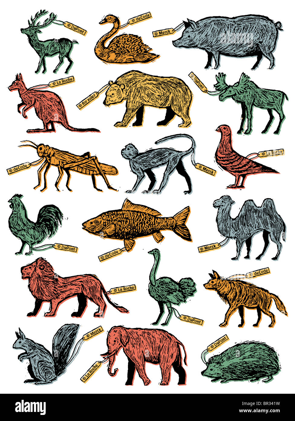 A poster depicting a group of animals Stock Photo - Alamy