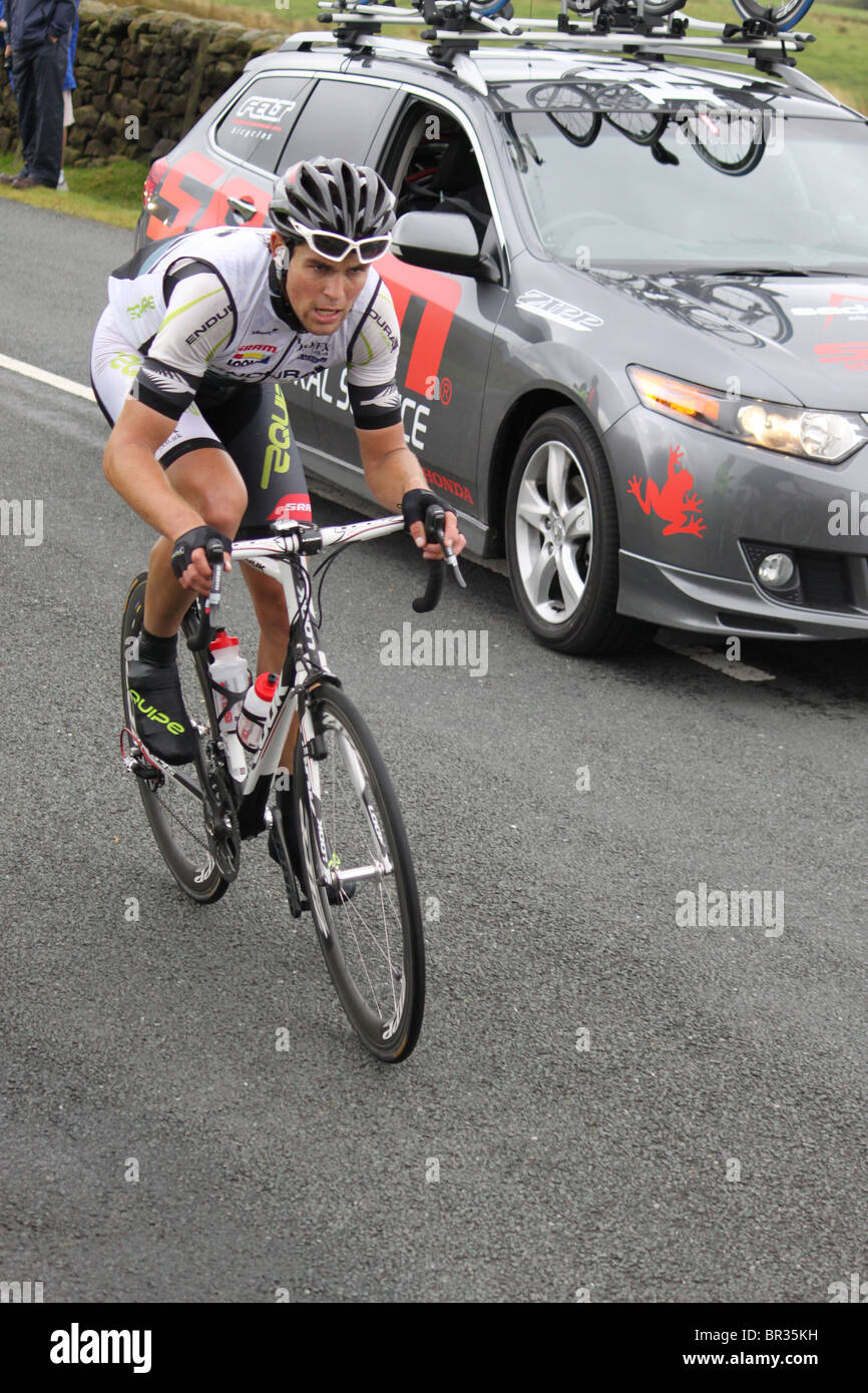 Rider in Round Britain Cycle race 2010 approaching the end of a King of ...