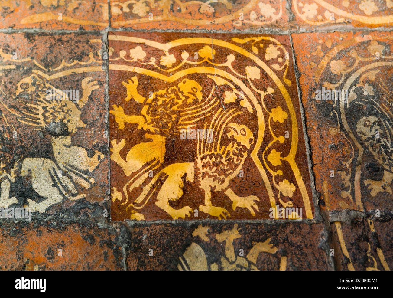 Medieval tiles on floor of the Chapter House Westminster Abbey London ...