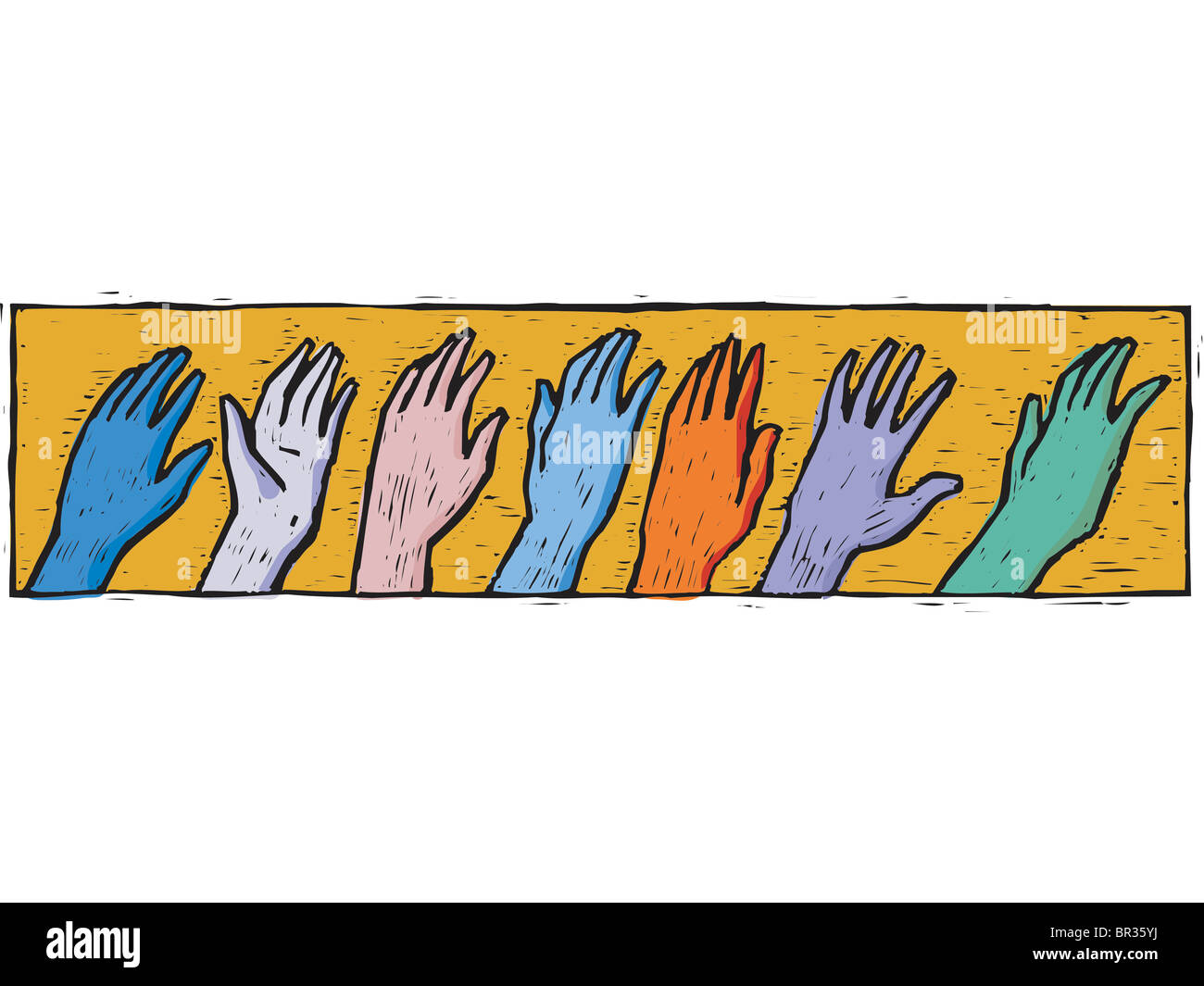 A drawing of a row of different hands Stock Photo - Alamy