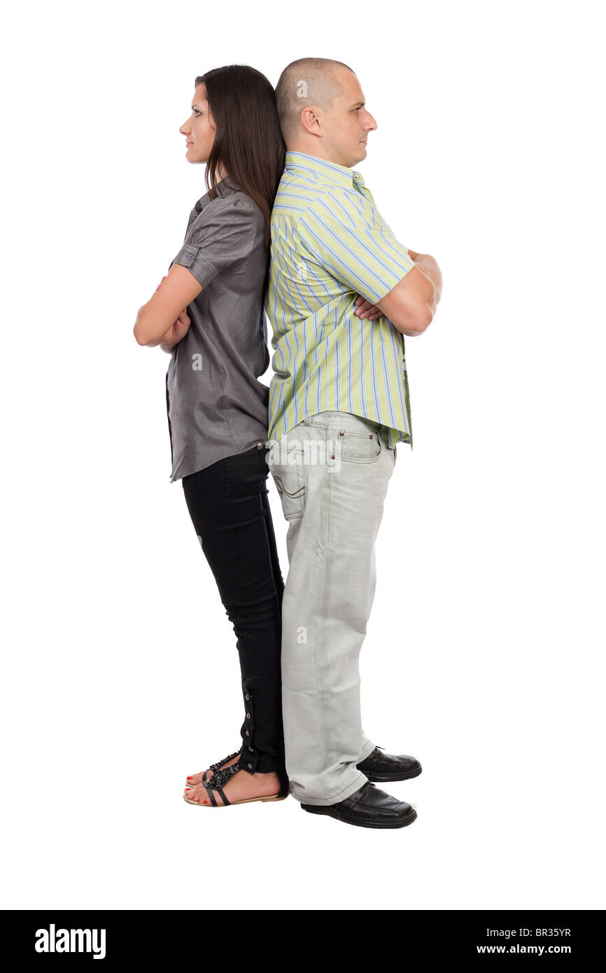 Young caucasian couple standing back to back, isolated on white Stock ...