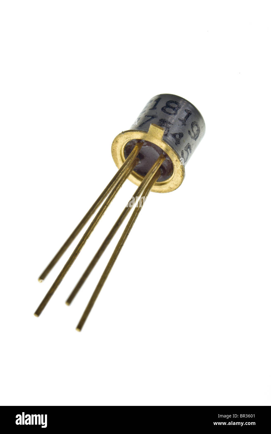 Transistor with 4 leads in metal casing isolated on white Stock Photo ...