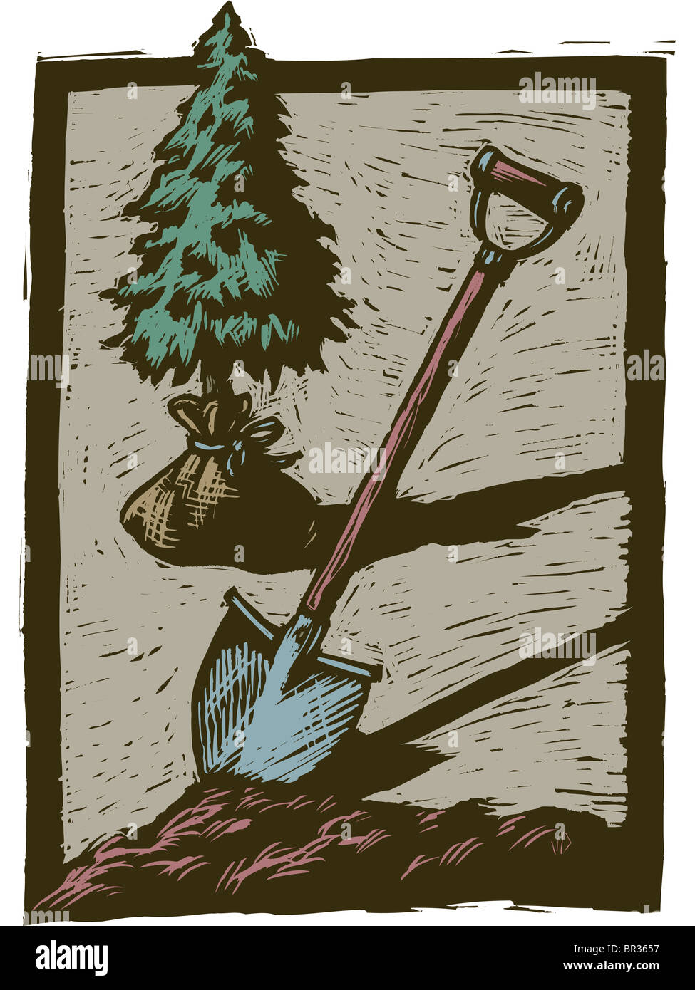 A tree being planted with a shovel and dirt in the foreground Stock ...