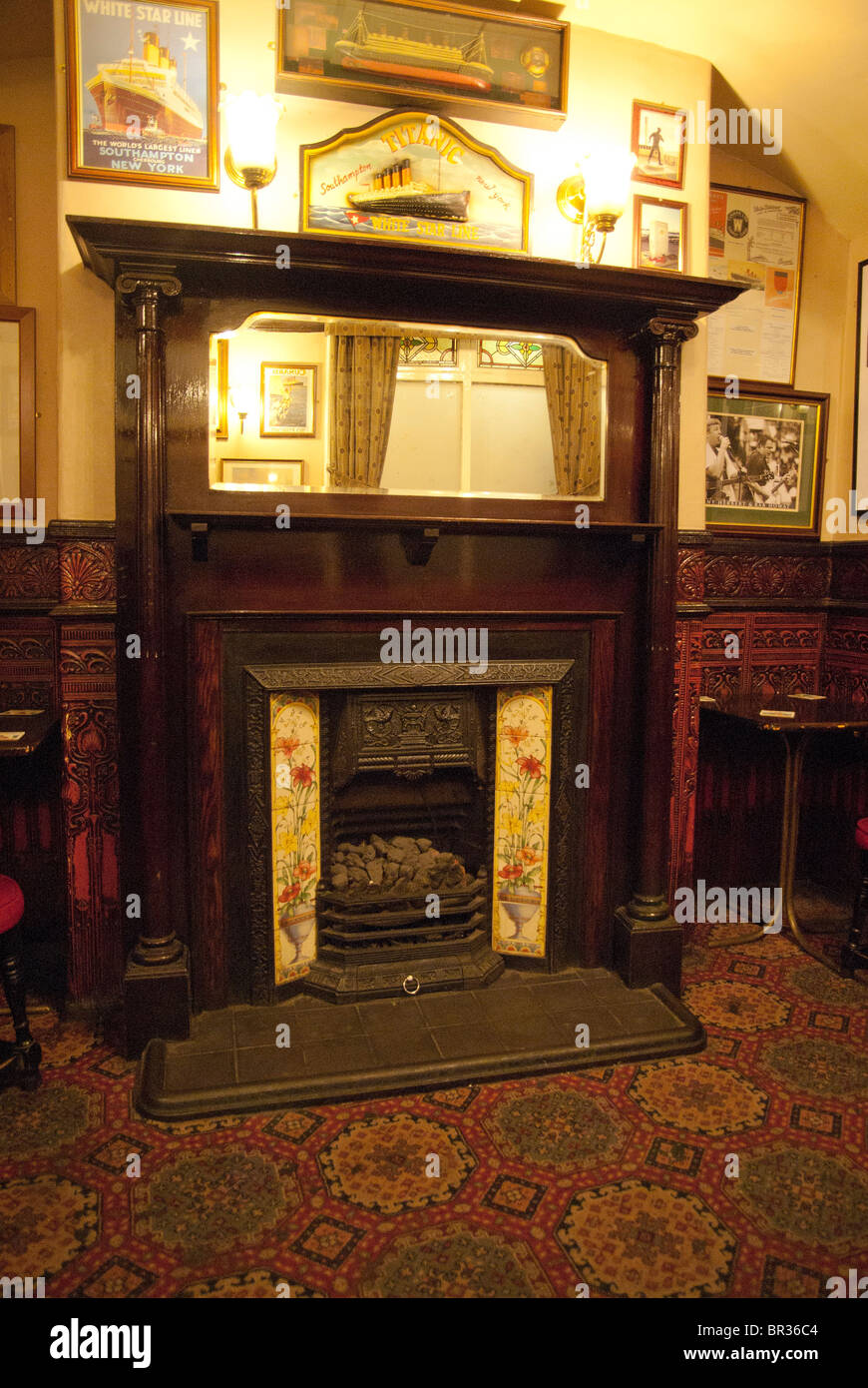 Fireplace detail of the Liverpool White Star pub that was used by the ...