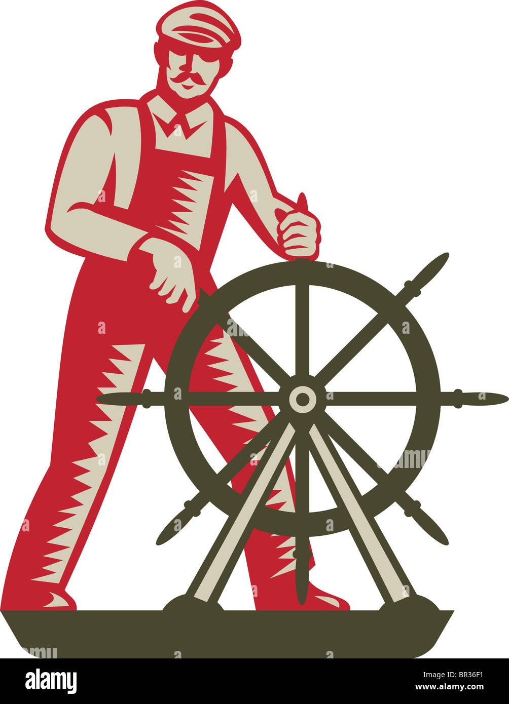 Imagery shows a ship captain at the helm done in Two (2) colors Stock ...