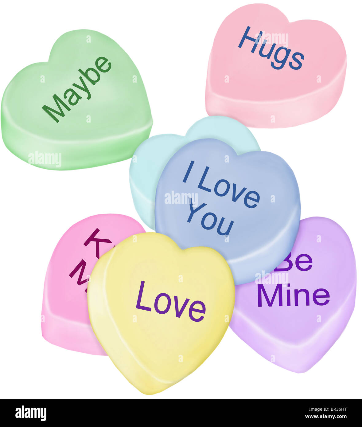 A small pile of pastel valentine candy hearts with messages Stock Photo ...