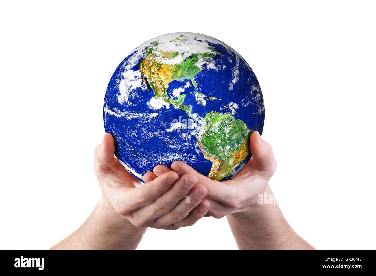 Hands holding world globe. Isolated on white. Earth image courtesy of ...