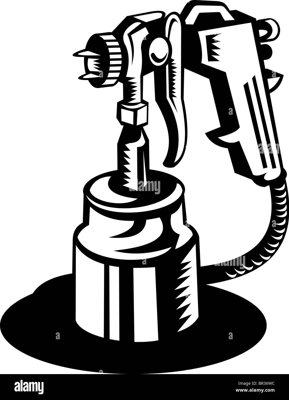 illustration of a Spray gun viewed from a high angle in black and white ...