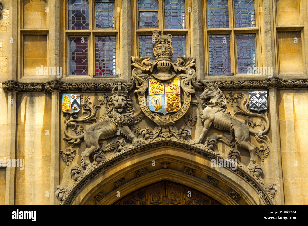 Crest above the entrance to Brasenose College, Oxford, England Stock ...