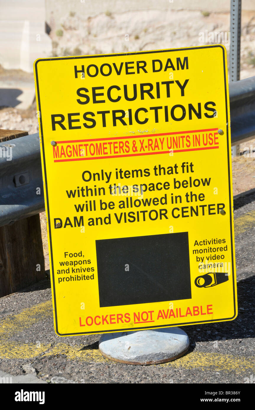 Hoover Dam Security Restriction Sign Arizona Nevada Stock Photo - Alamy