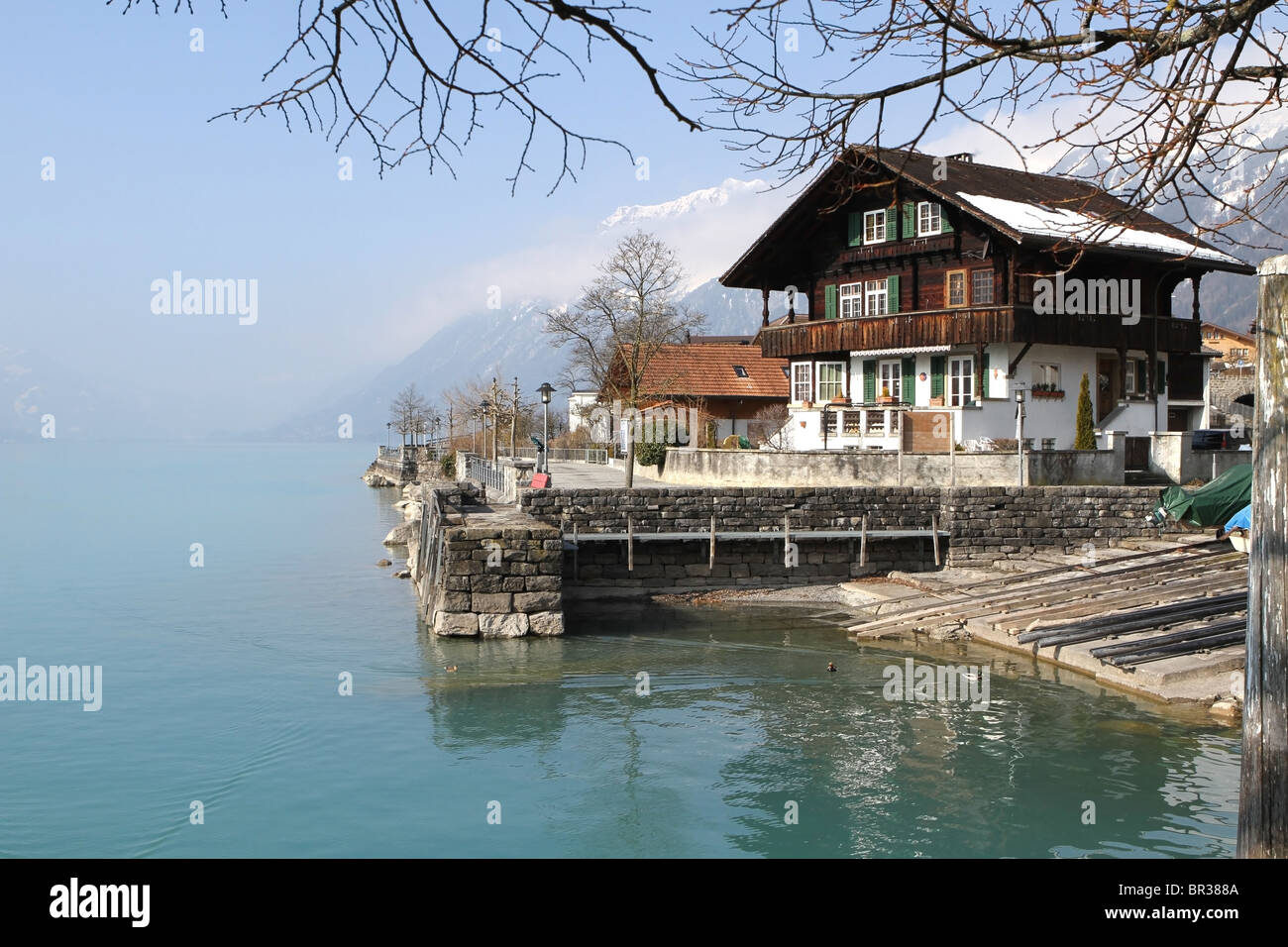 Typical Swiss chalet close to Lake Brienz in the town of Brienz, Berne ...