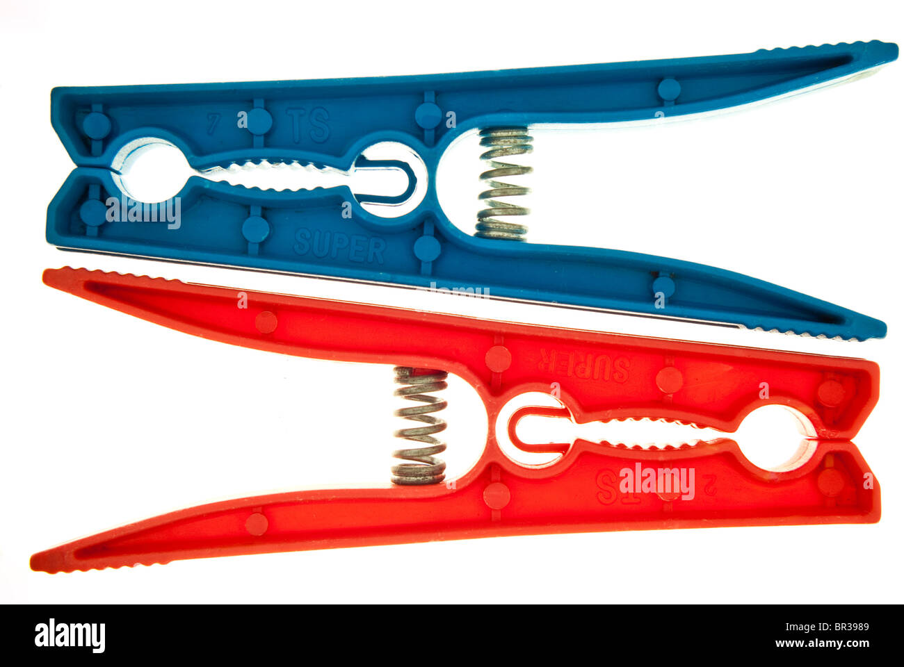 Large Clothes Pegs in red and blue isolated on white background Stock ...