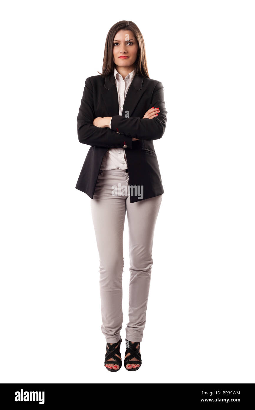 Confident business woman standing wearing casual clothes, isolated on ...