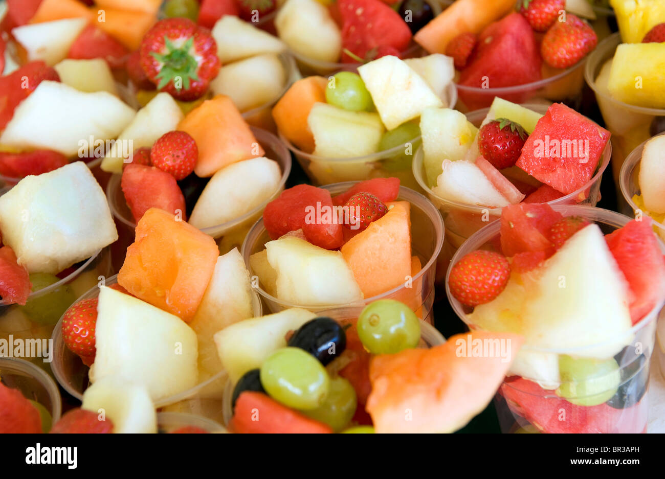 fruit cocktails in plastic cups Stock Photo - Alamy