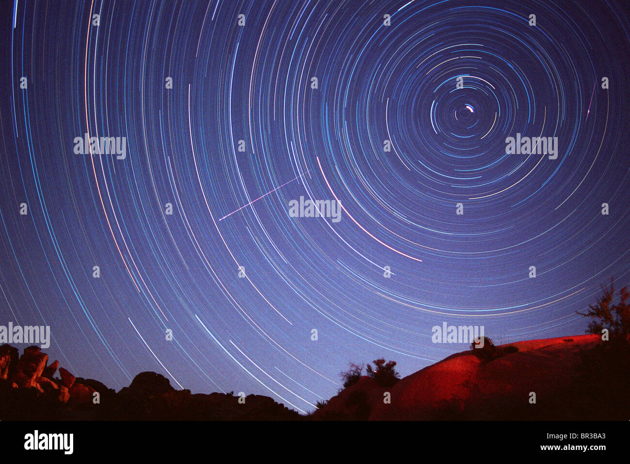 Night time exposure of Perseids Meteors Stock Photo - Alamy