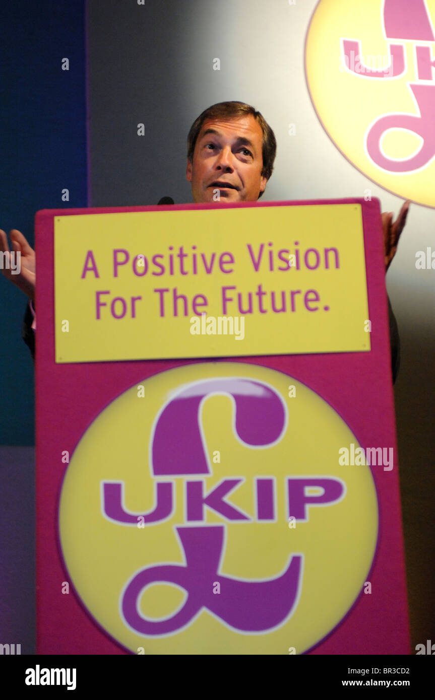 Nigel Farage MEP speaking at the UKIP conference in Torquay Devon ...