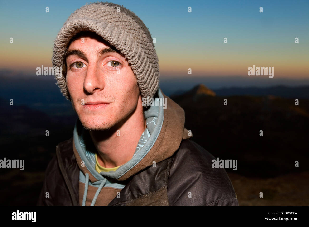 Headshot/portrait of a male climber at sunset Stock Photo - Alamy