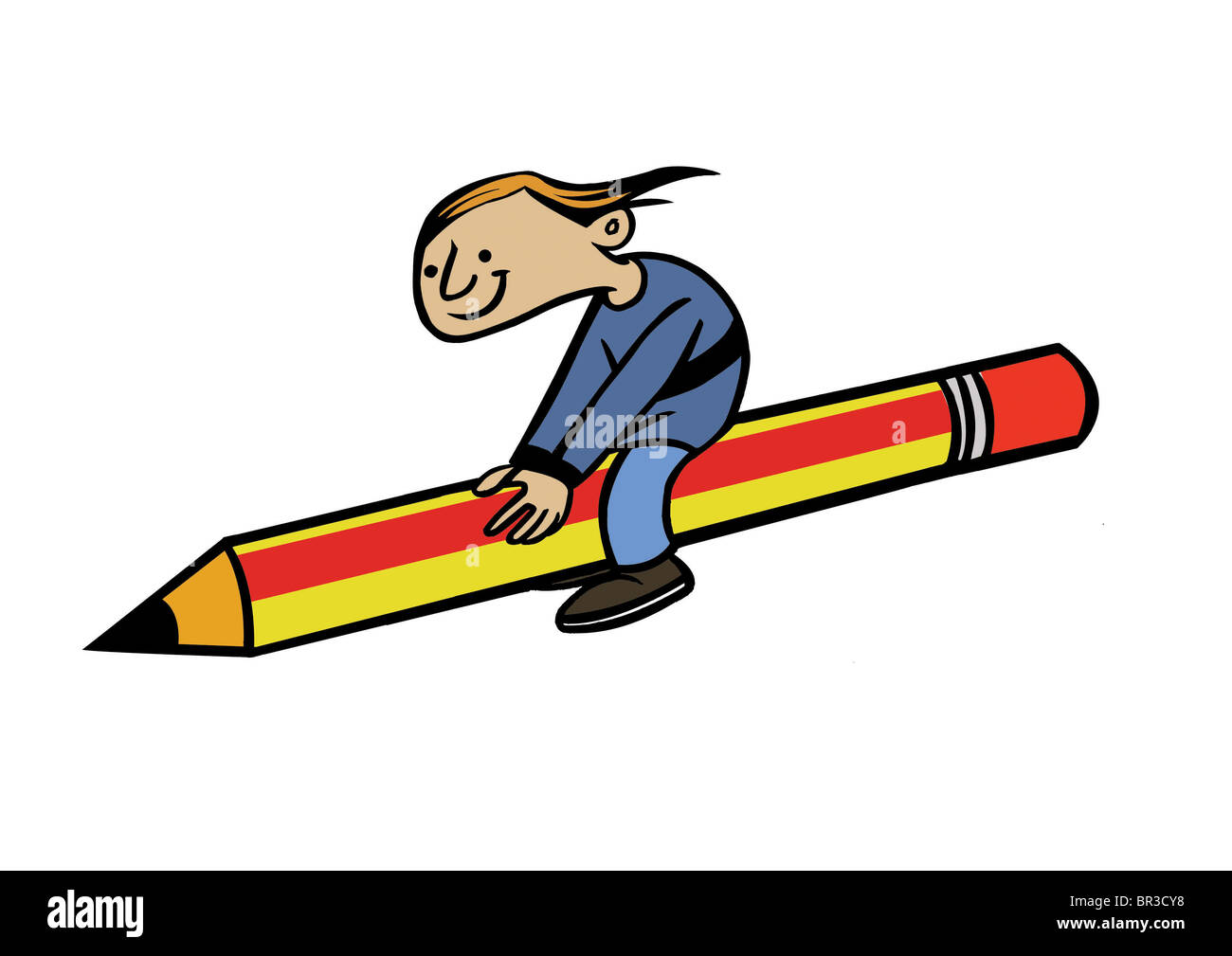 a boy fly with pencil Stock Photo - Alamy