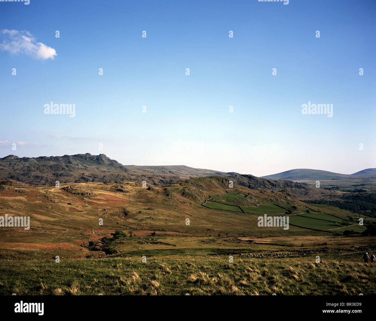 Ulpha Fell and drystone wall enclosed fields Gill Bank Boot Lake ...
