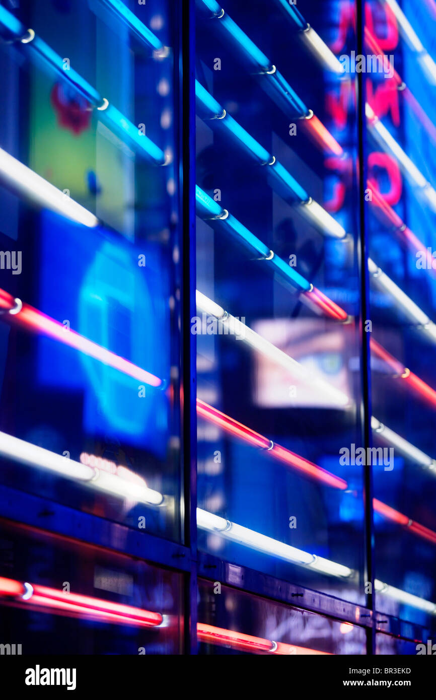 Neon lights in window, Times Square, Manhattan, NYC Stock Photo - Alamy