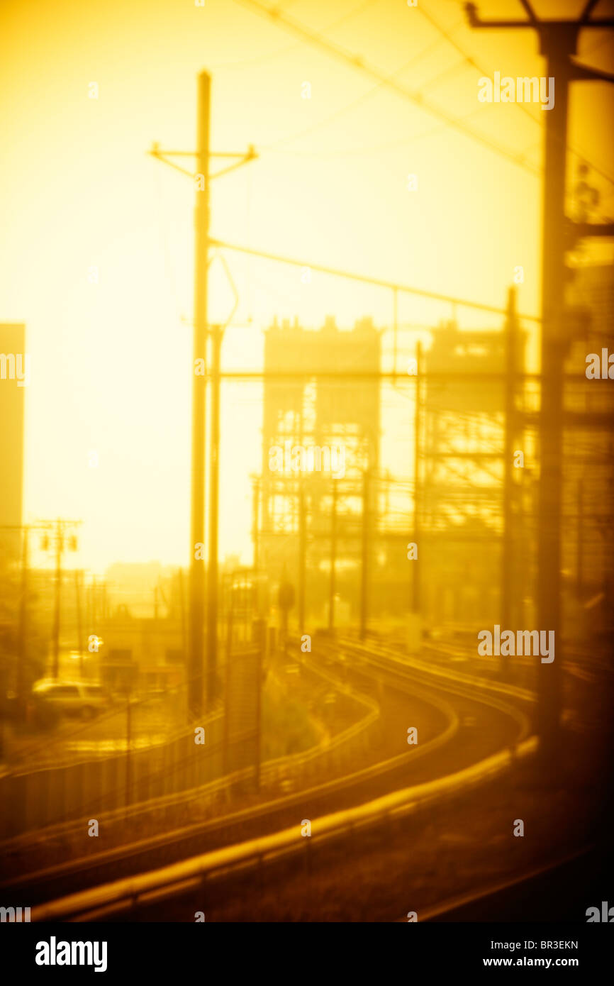 Train tracks and power lines Stock Photo - Alamy