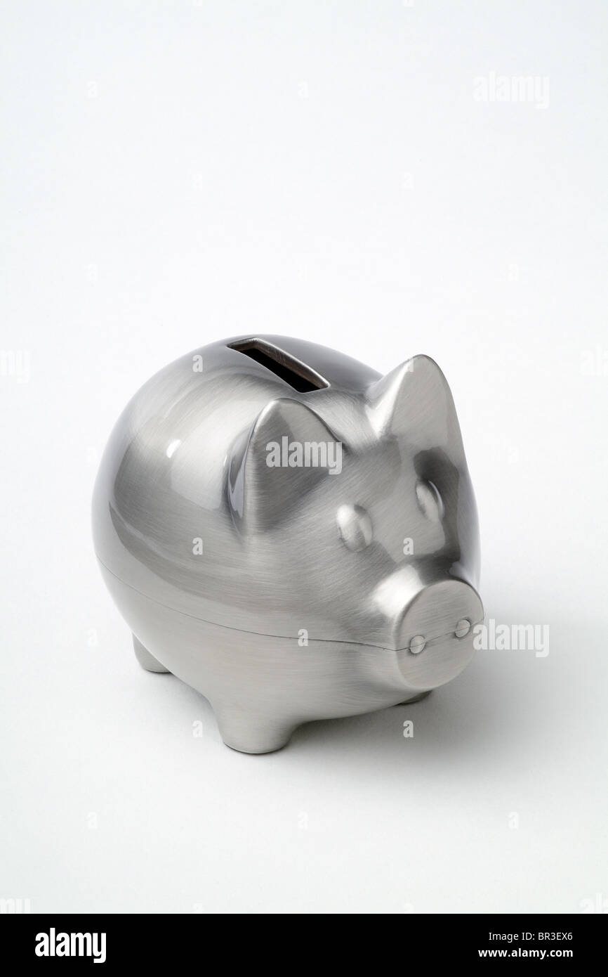 Silver piggy bank Stock Photo - Alamy