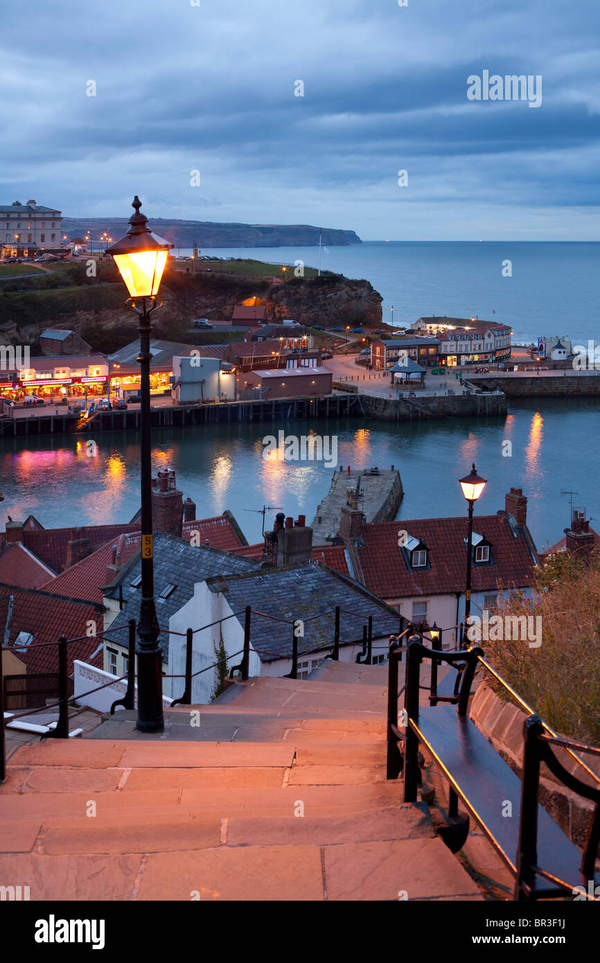 Night view over Whitby harbour Stock Photo - Alamy