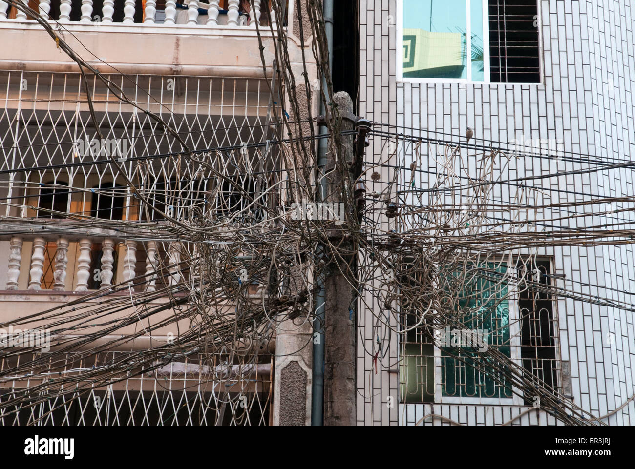 Burmese cable network. Yangon. Myanmar Stock Photo - Alamy