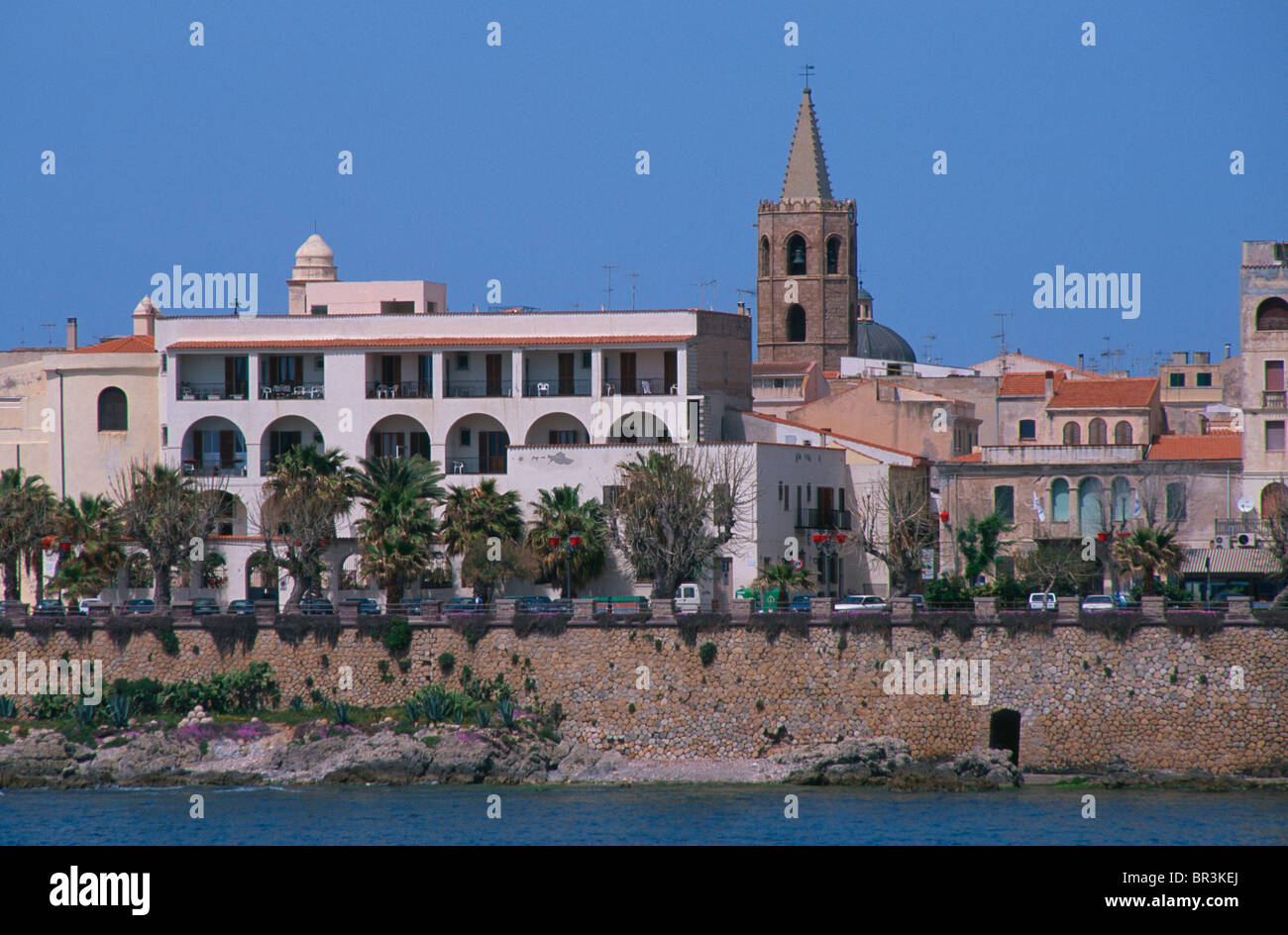 Seawall and city skyline, Alghero, Sardinia, Italy Stock Photo - Alamy