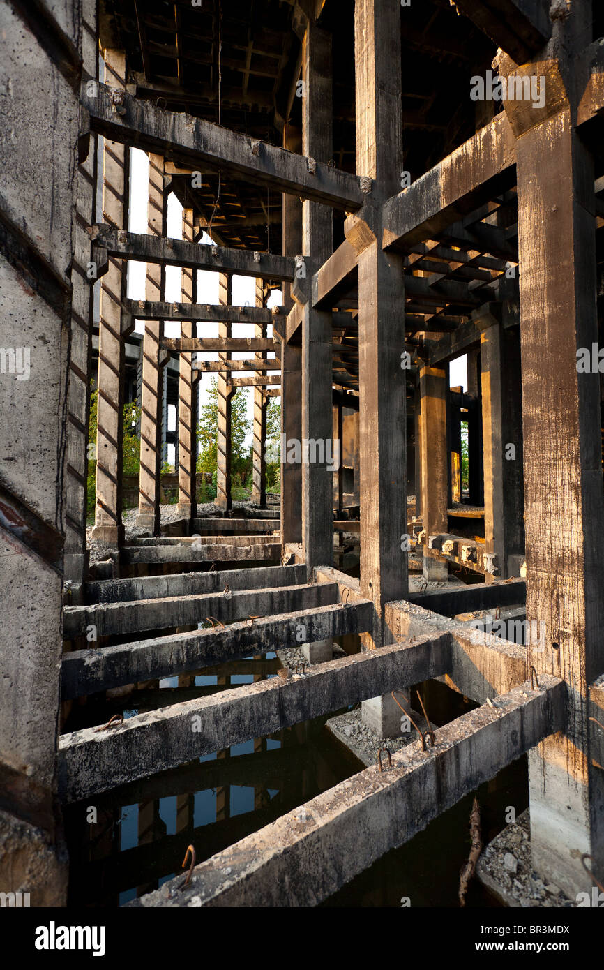 Concrete structure of an abandoned or unfinished industrial building ...