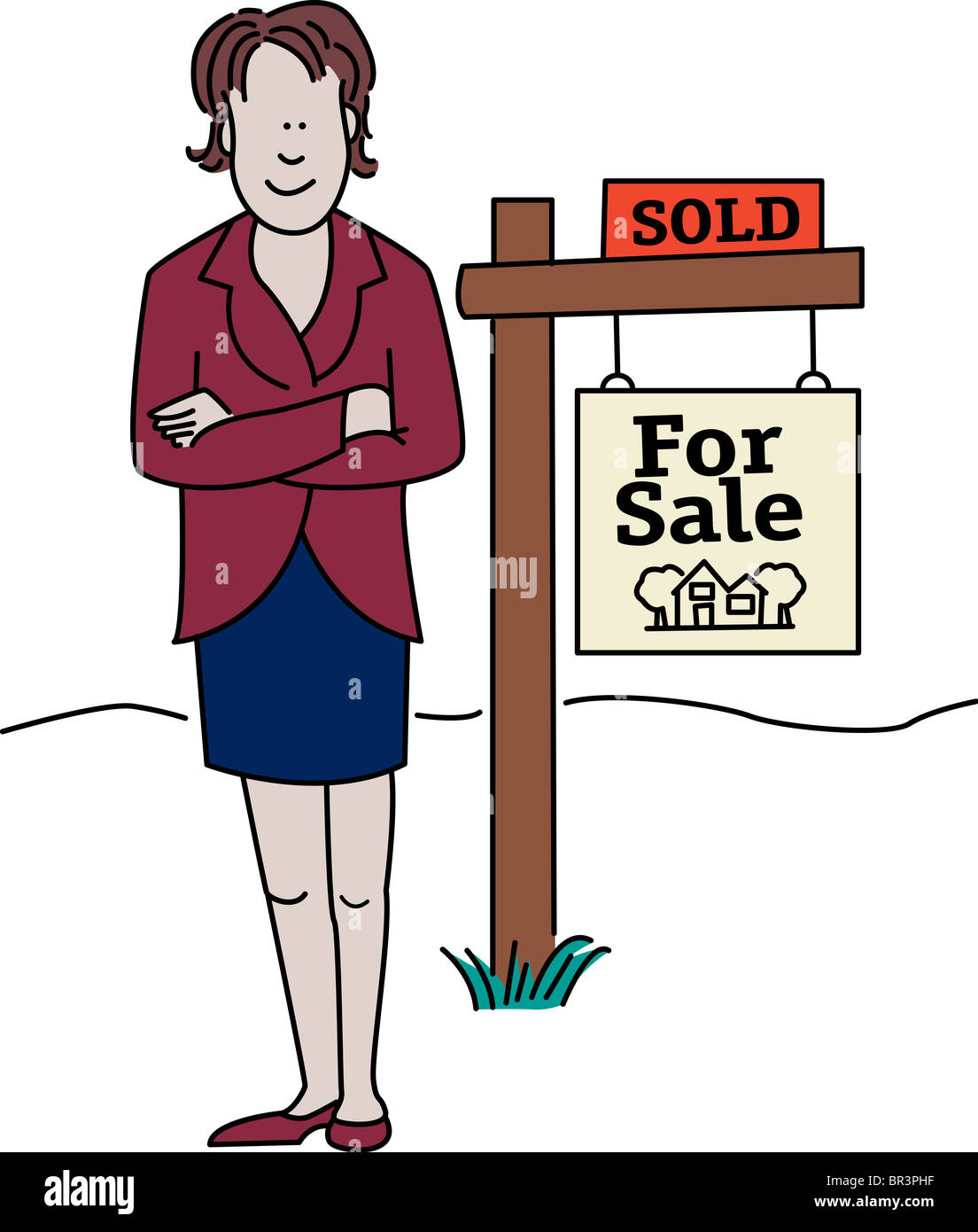 Woman standing sale sign outside Cut Out Stock Images & Pictures - Alamy