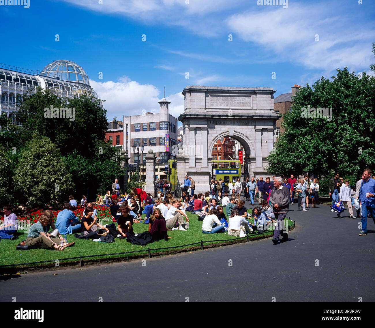 Dublin,Co Dublin,Ireland;Crowd Of People Sitting In St Stephen's Green ...
