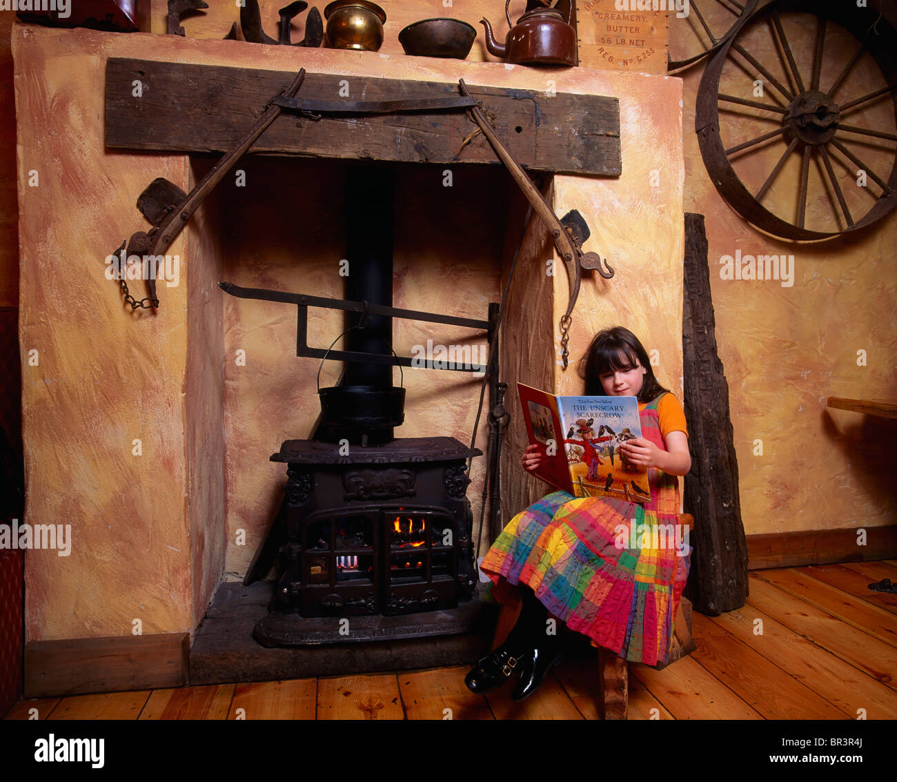 Ireland, Young Colleen (Girl) Beside Cottage Fire Stock Photo - Alamy