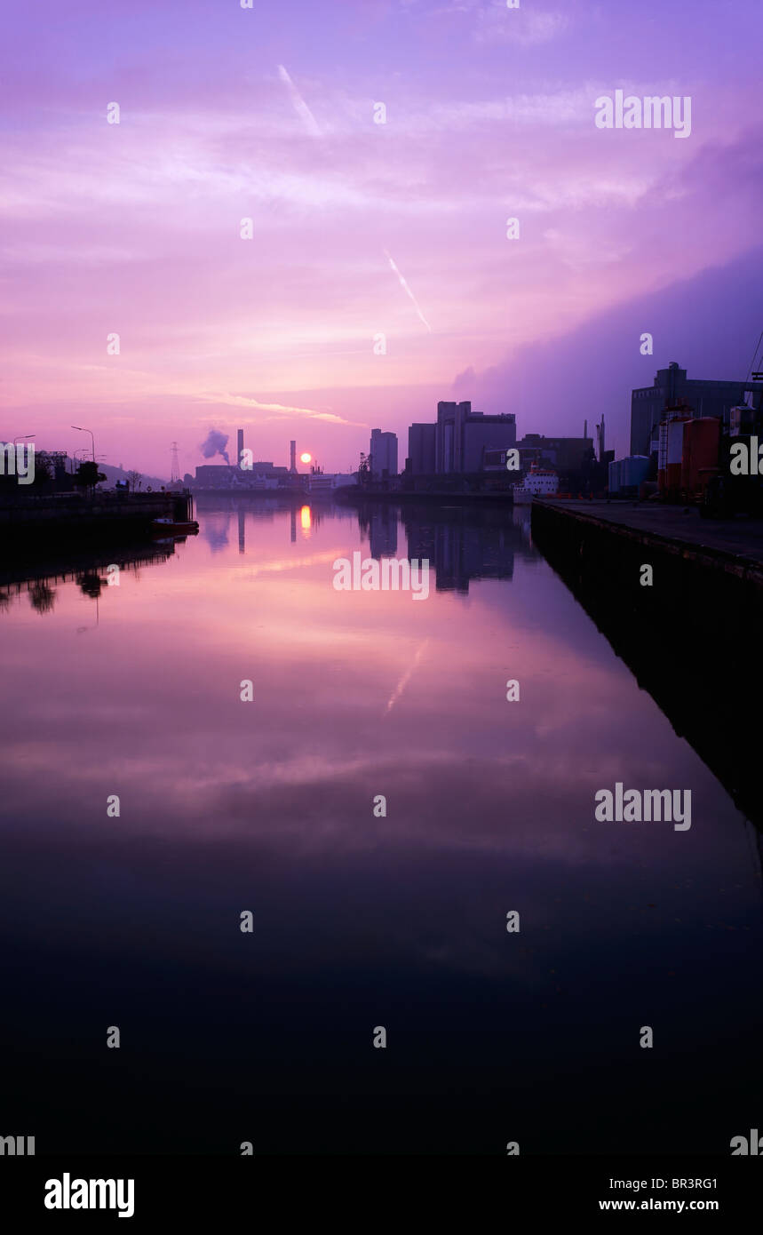 Cork City, Co Cork, Ireland, River Lee And Docks At Sunset Stock Photo ...