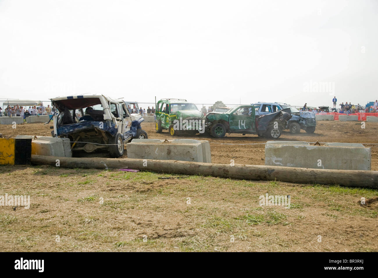 Two trucks ram one another in this Demolition Derby competition Stock ...