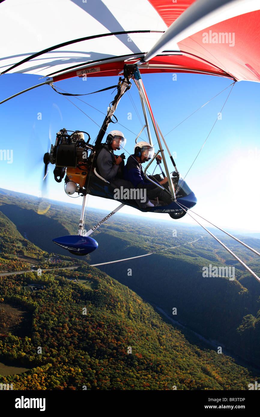 Two men fly in an weight-shift Light Sport Aircraft (LSA) (aka Trike ...