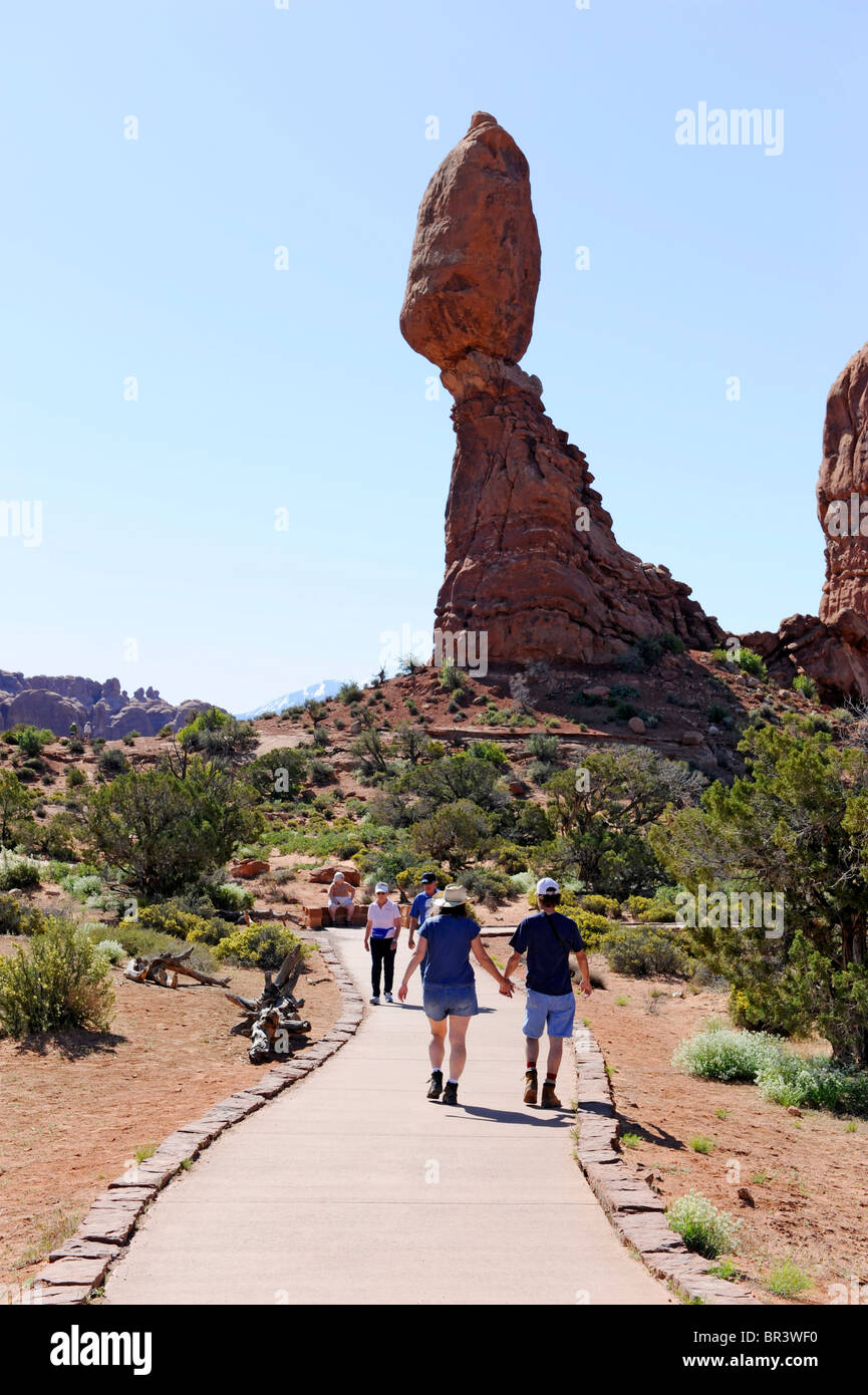 Visitors at Balanced Rock Arches National Park Moab Utah Stock Photo ...