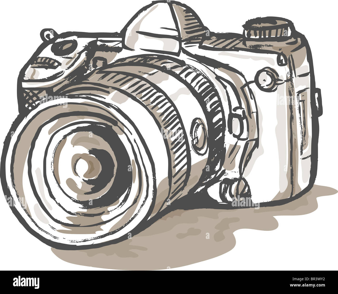 hand sketch drawing illustration of a digital SLR camera Stock Photo ...