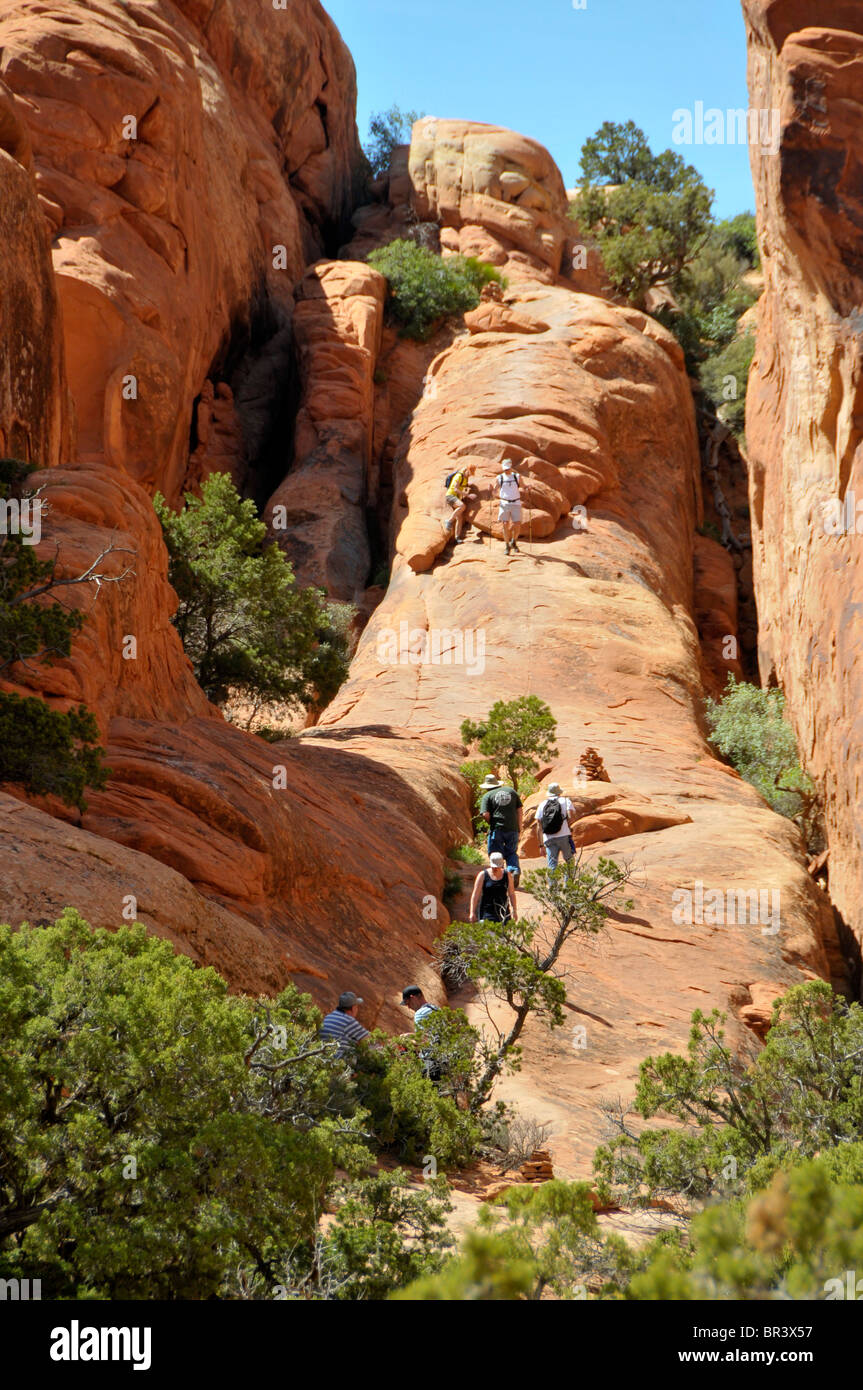 Hikers in Devil's Garden Area Arches National Park Moab Utah Stock ...