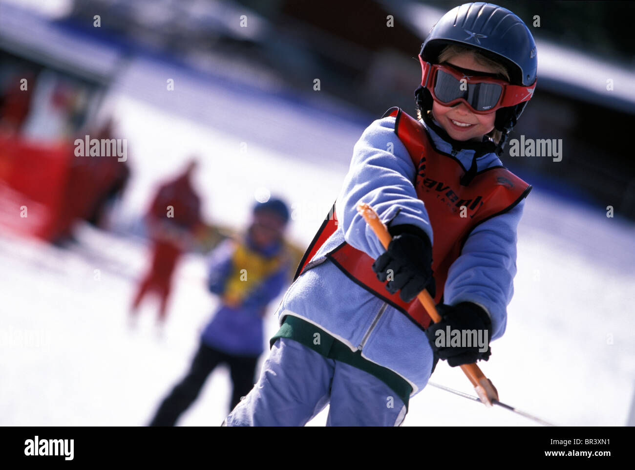 Ski school kid on a T bar Stock Photo - Alamy