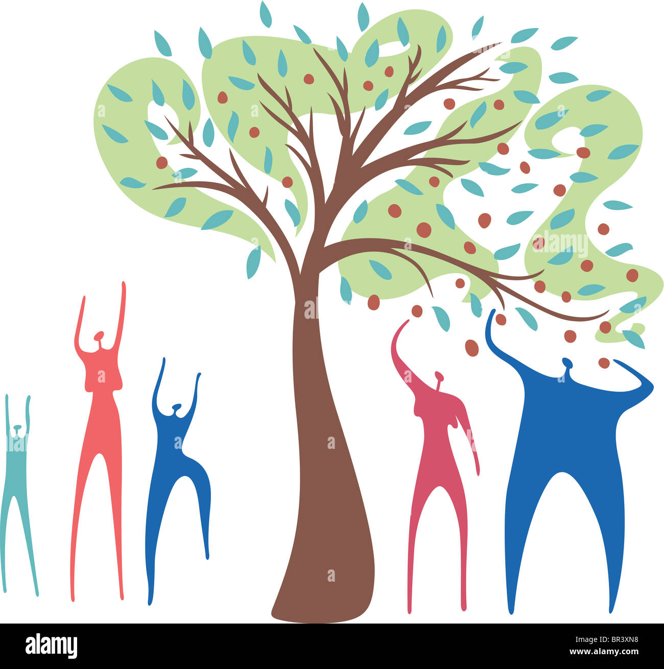 People reaching for fruit on a tree vs. people picking fruit off a tree ...